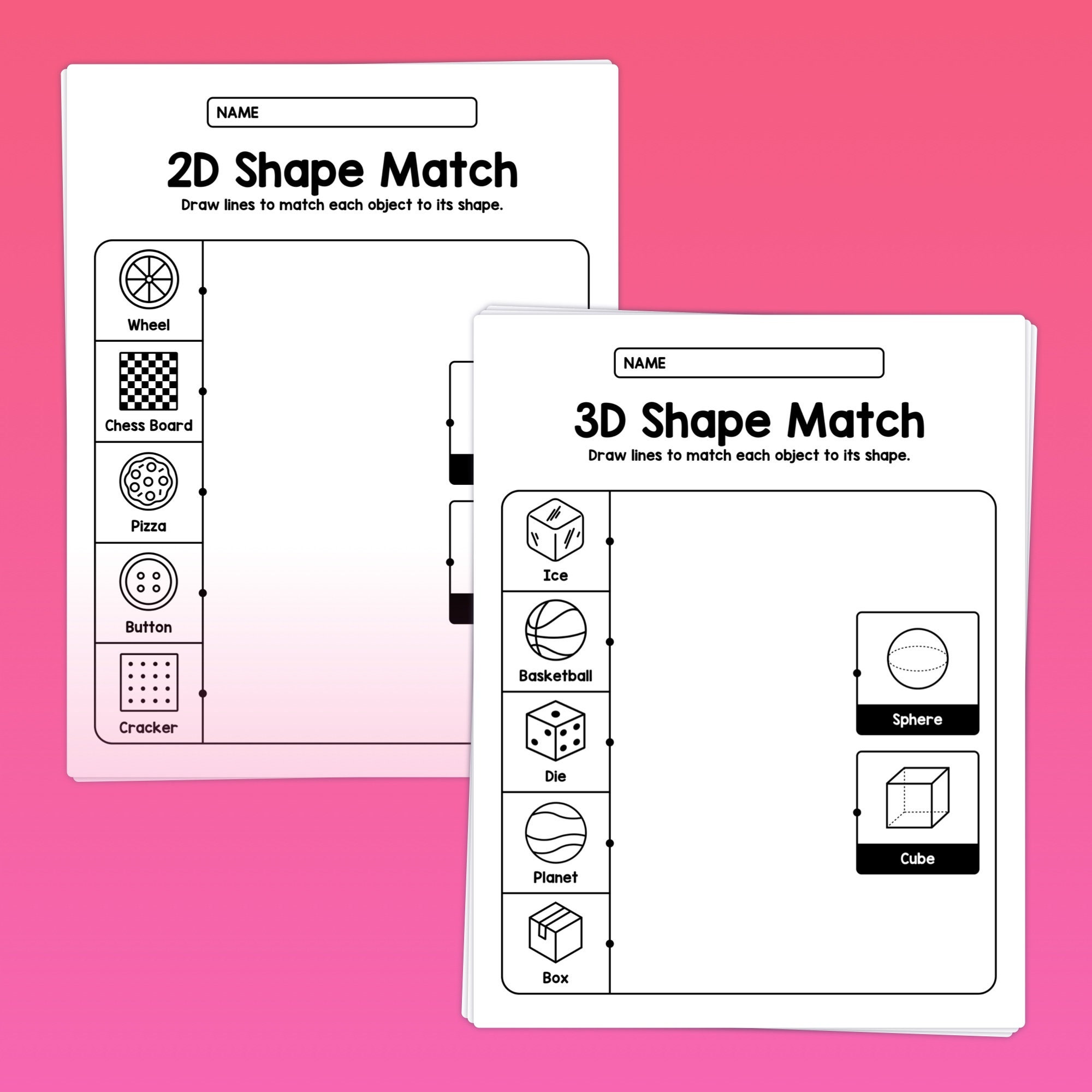 No Prep 2D and 3D Shapes Worksheets Kindergarten, 2nd, 1st Grade Math ...