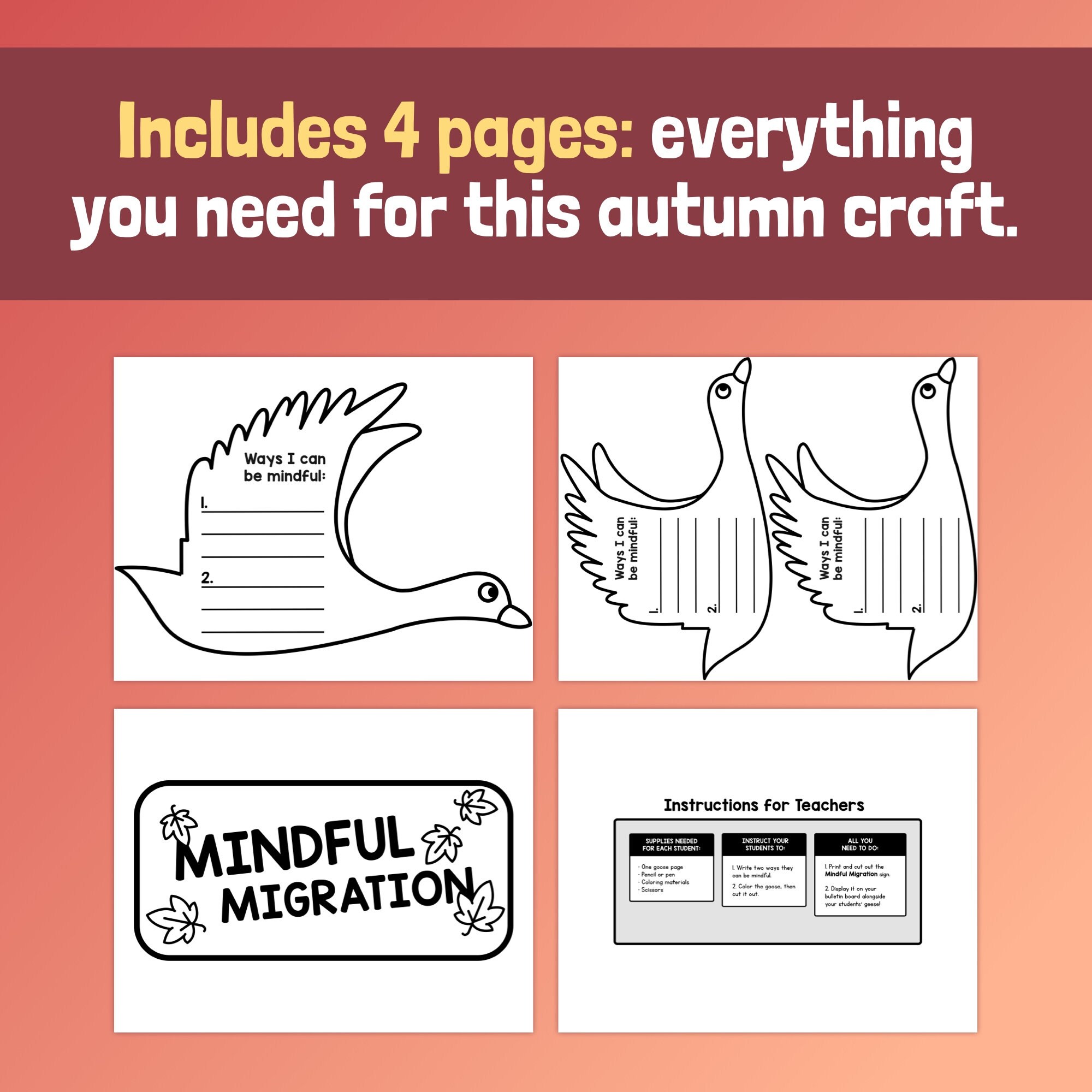 Autumn Bulletin Board Mindfulness Craft 2nd, 3rd, 4th Grade Mindful ...