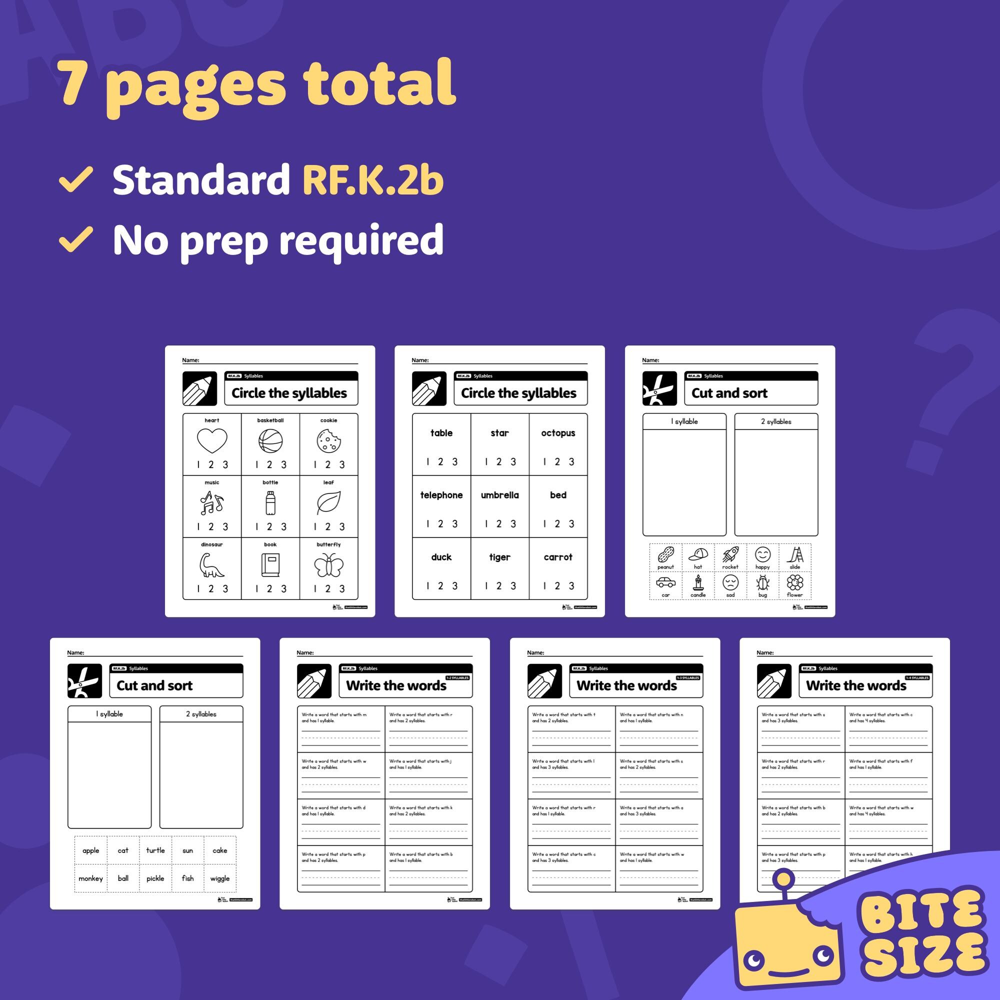 Syllables Worksheets | Kindergarten Count, Blend, and Segment Syllables ...