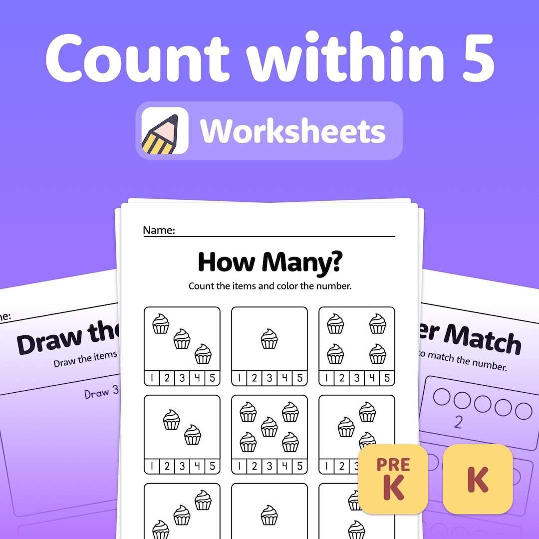 Counting Sets to 5 | Kindergarten Counting & Cardinality Worksheets ...