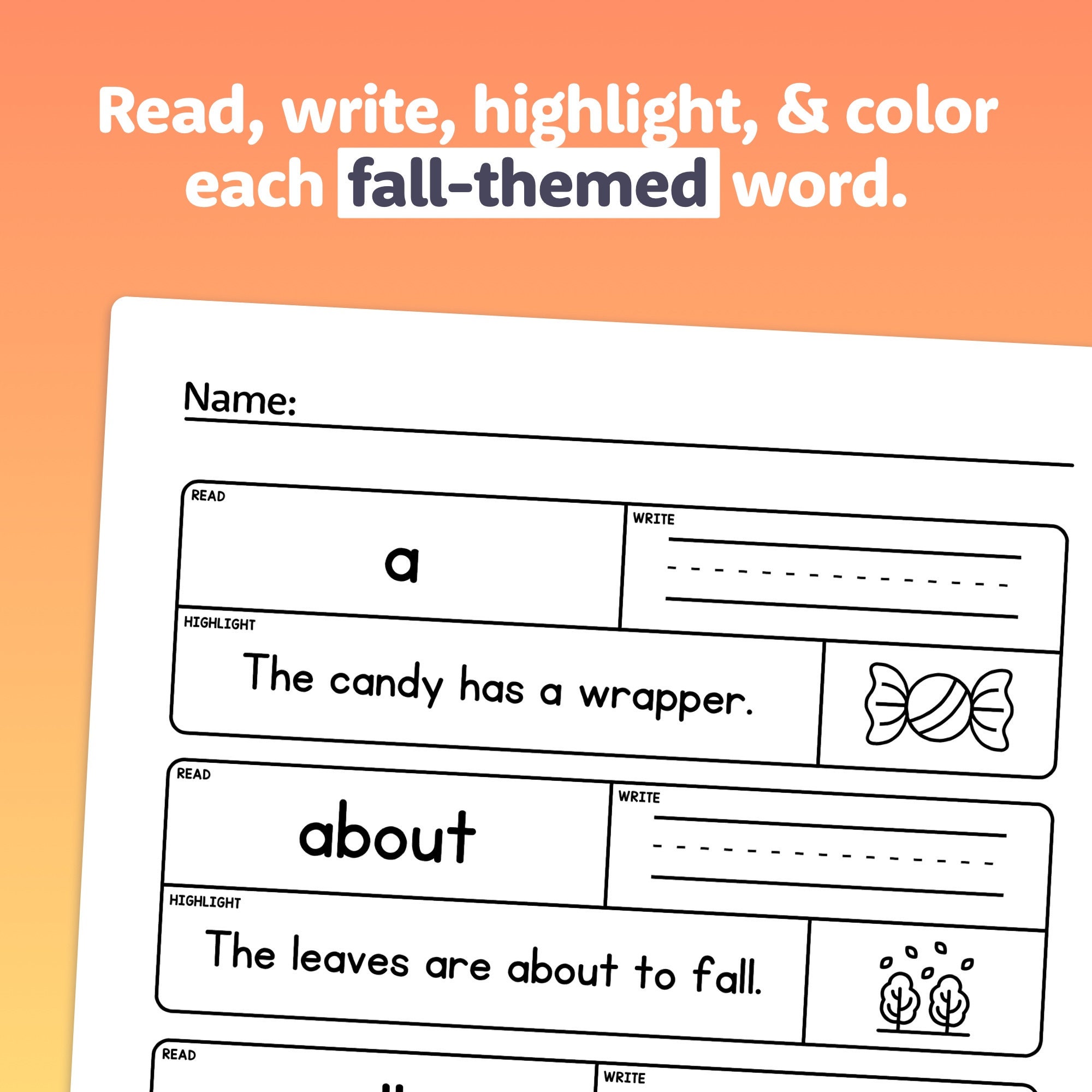 Autumn Sight Words Worksheets Thanksgiving & Fall ELA Vocabulary Review ...