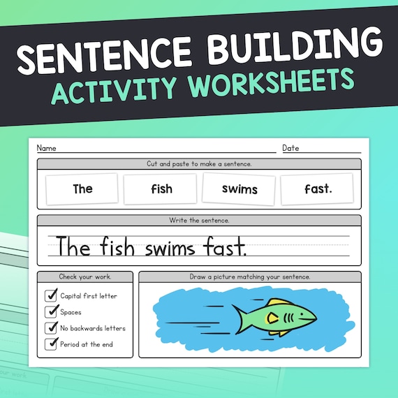 Kindergarten Cut And Paste Sentence Worksheets