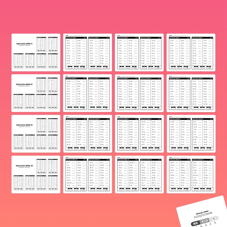 No Prep 1 Minute Subtraction Drills | Kindergarten, 1st, 2nd Grade Math ...