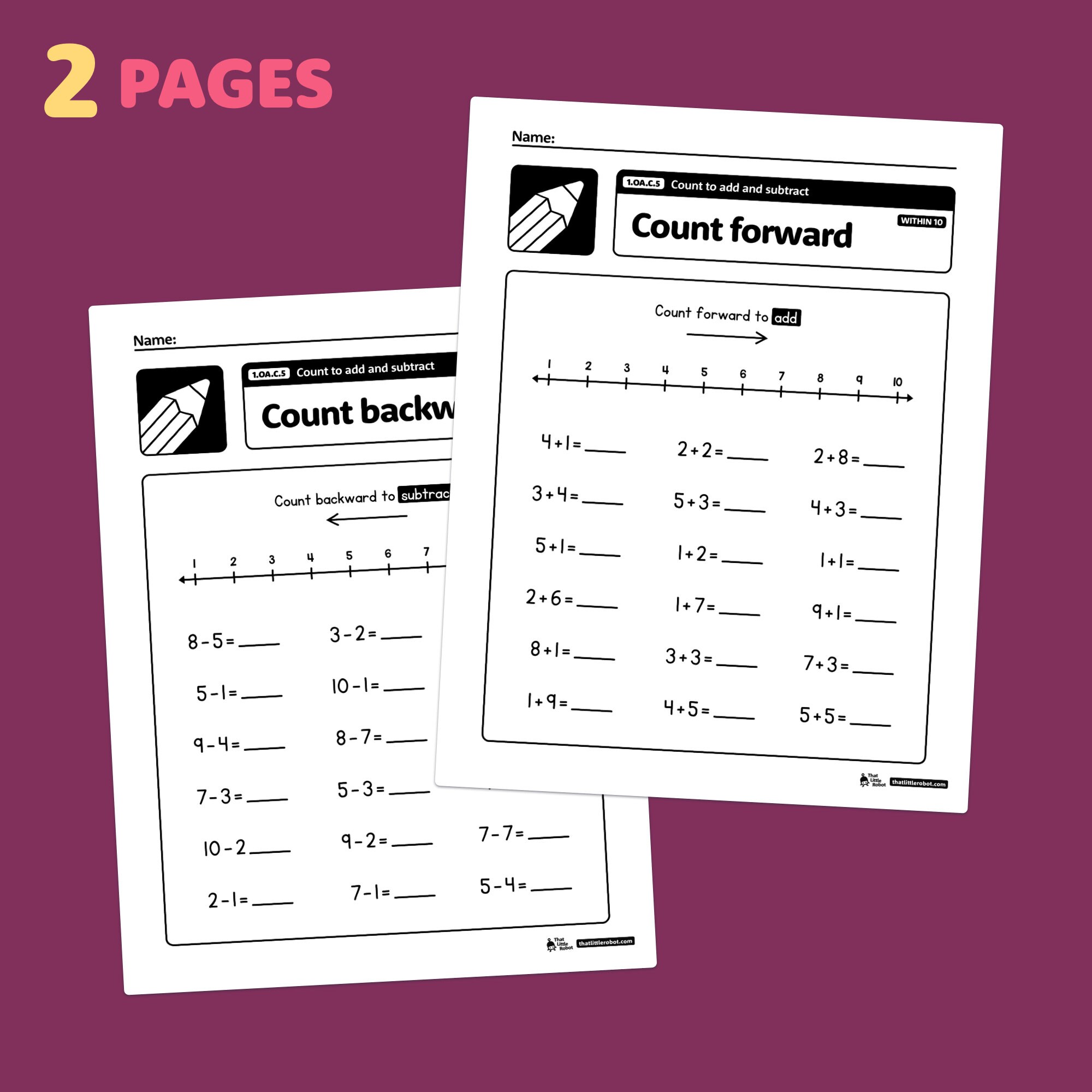 1st Grade Counting Forward and Back to Add and Subtract Worksheets 1.OA ...