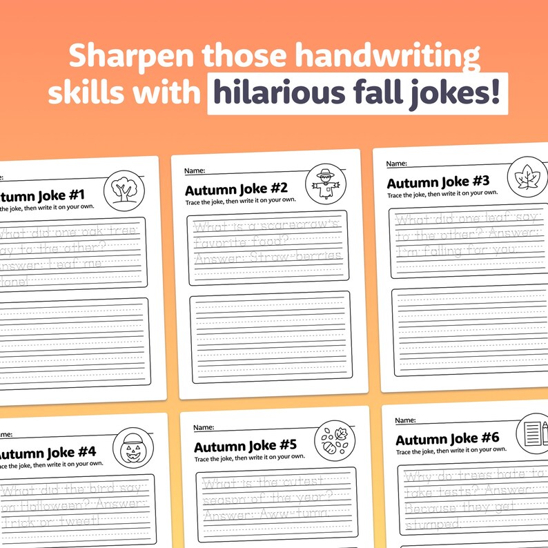 Funny Fall Handwriting Worksheets | 1st, 2nd, 3rd Grade Grade Autumn ...