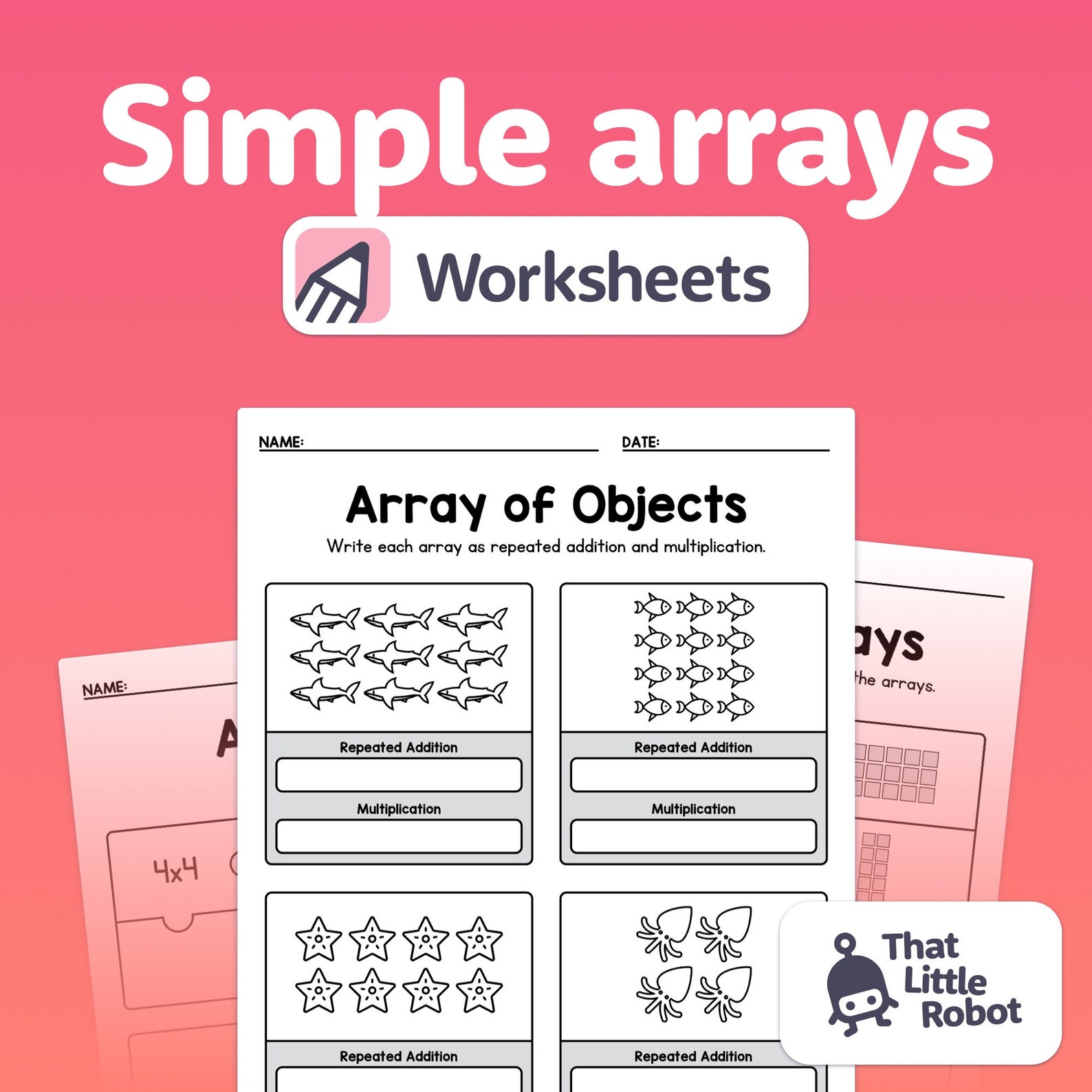 No Prep Arrays Worksheets Multiplication and Repeated Addition ...