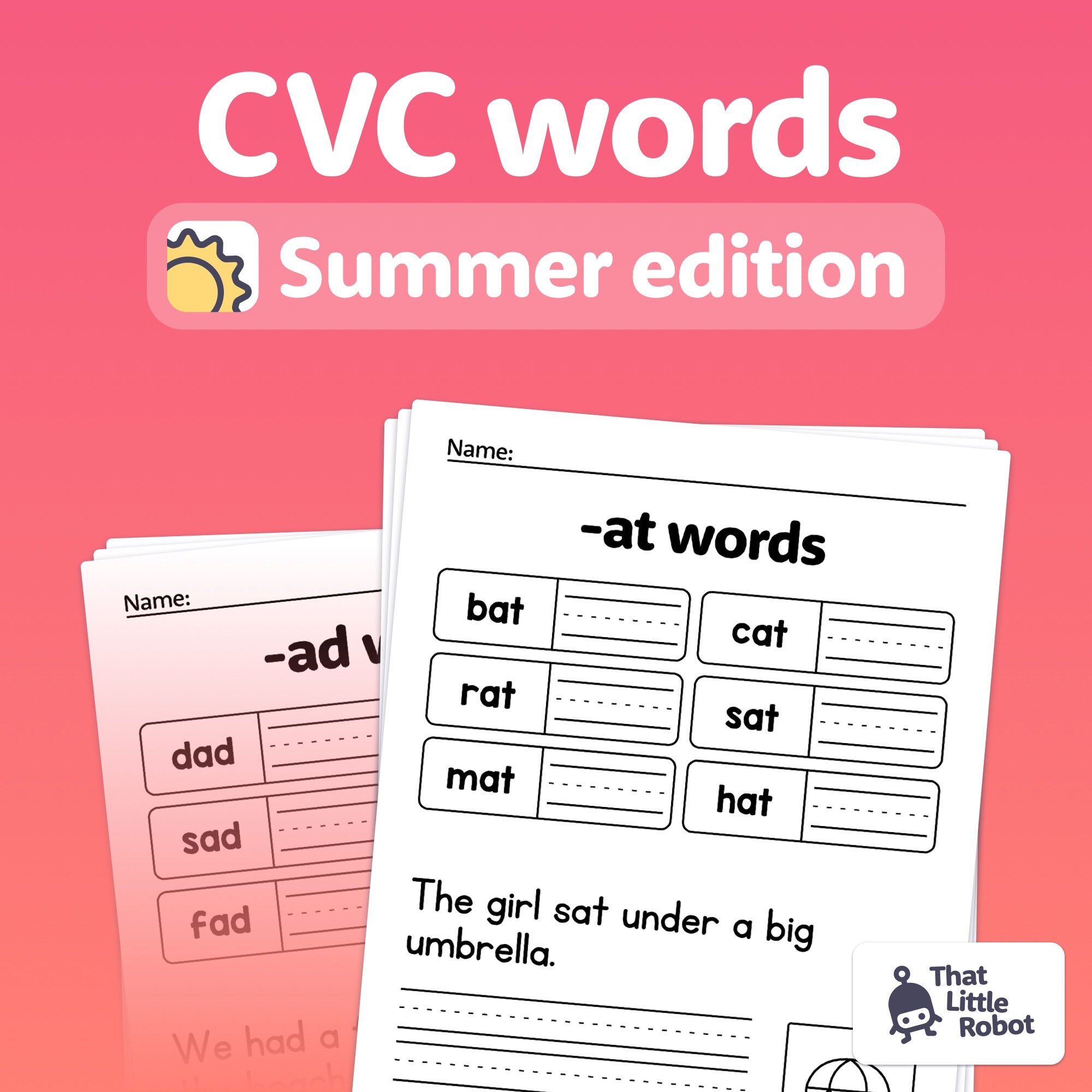 Summer CVC Words Worksheets | Summer Kindergarten & 1st Grade CVC Words ...