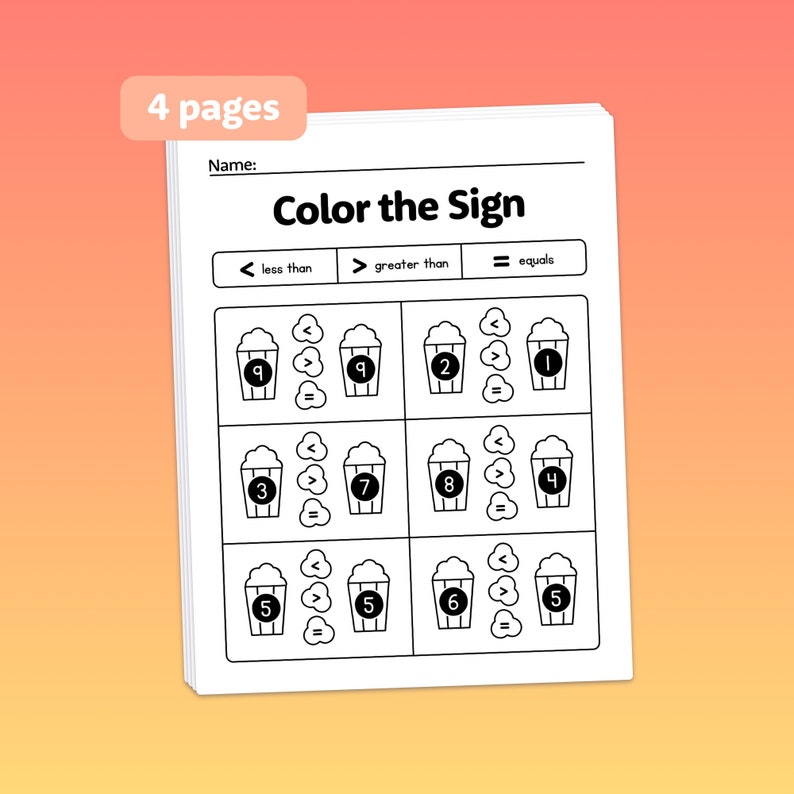 Comparing 1 Digit Numbers Worksheets | Greater Than, Less Than, Equals ...