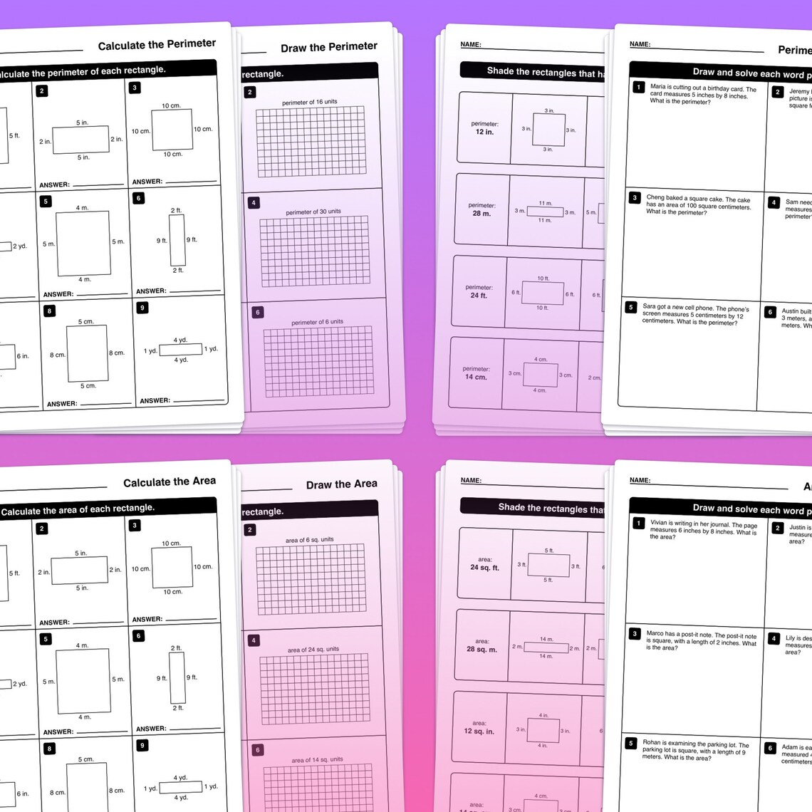 No Prep Area and Perimeter of Rectangles 4th & 3rd Grade Perimeter and ...
