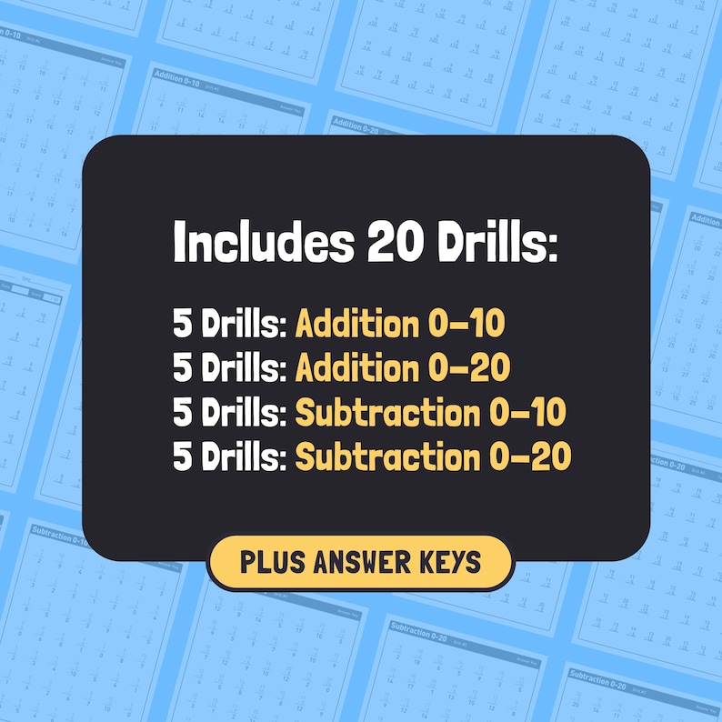 Addition & Subtraction Worksheet Drills – Kinder, 1st, 2nd Grade ...