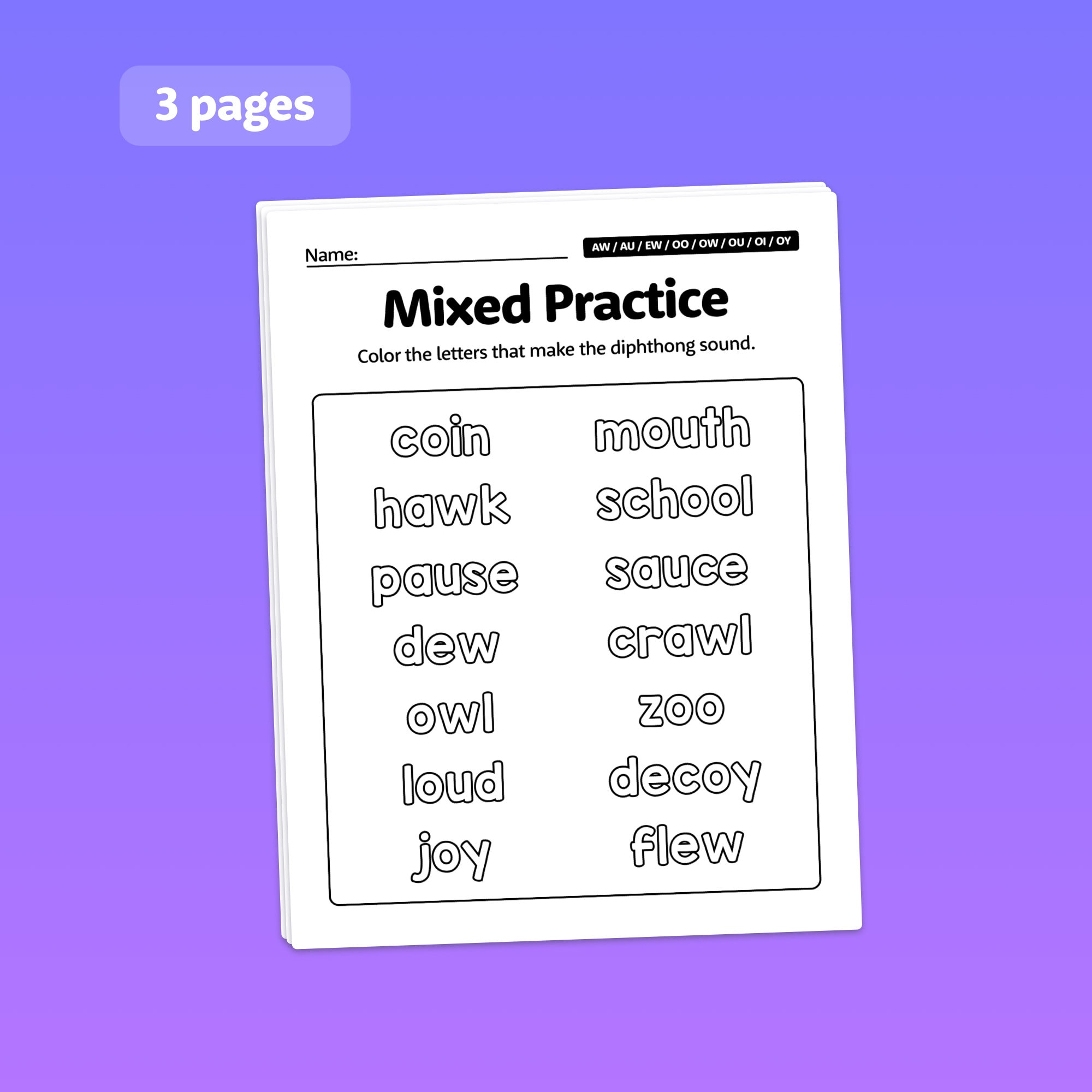 Diphthong Worksheets No Prep 1st & 2nd Grade Diphthongs Activities ...