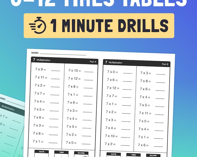 Multiplication 1-12 Math Timed Tests Speed Drills Worksheets - Etsy Canada