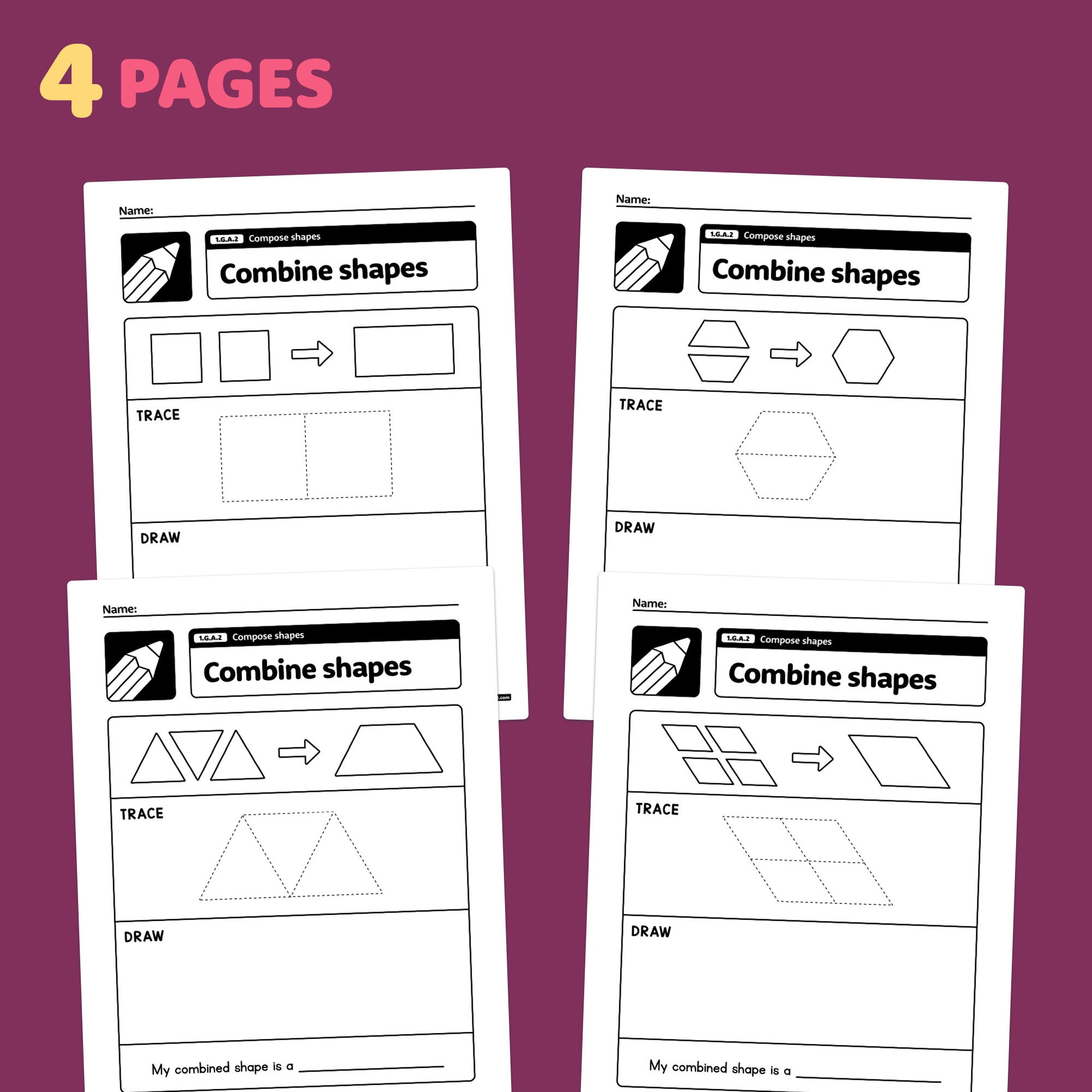 Compose Shapes Worksheets 1st Grade Geometry, Composite 2d & 3d Shapes ...