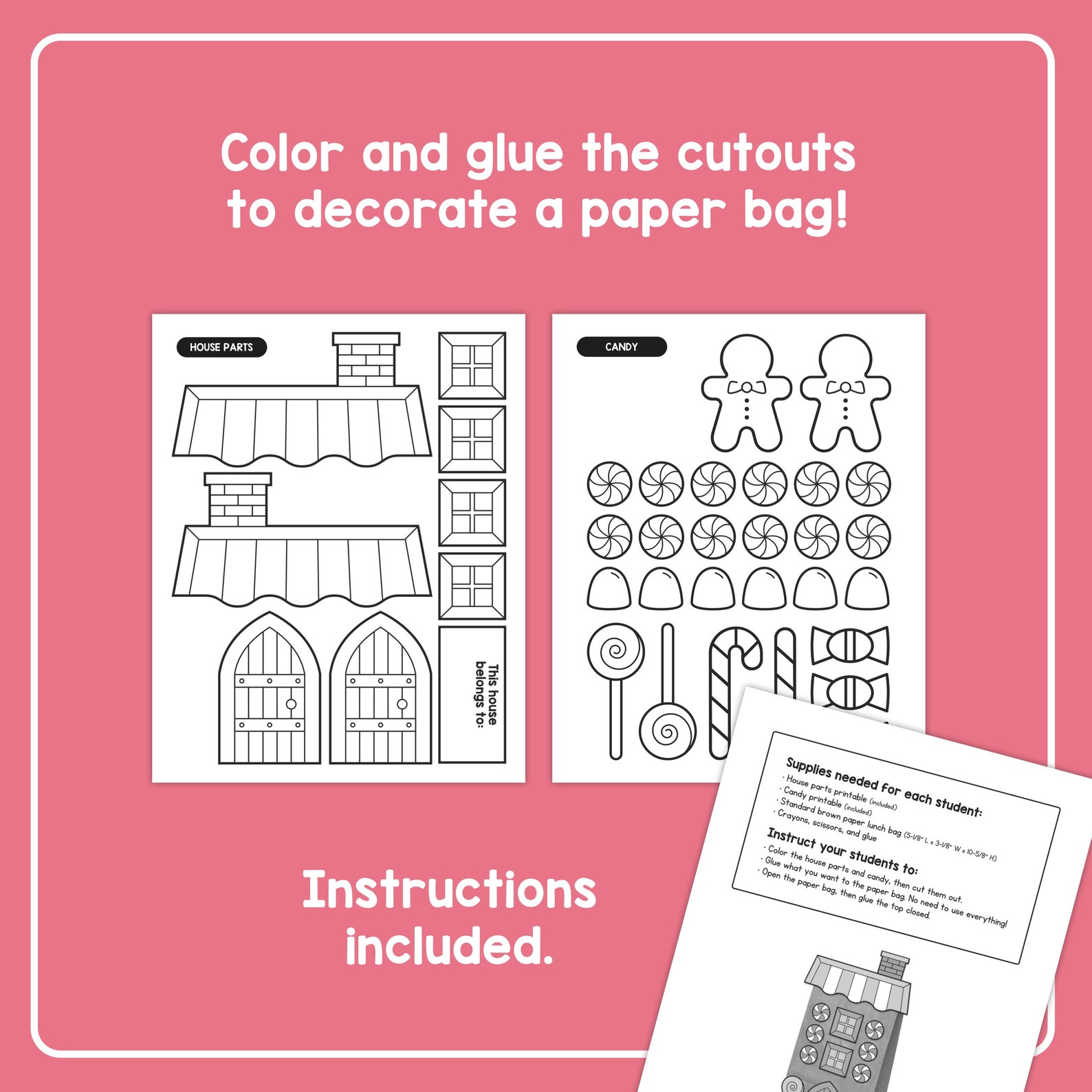 Gingerbread House Craft / Low-prep Art Center Activity / Kindergarten ...