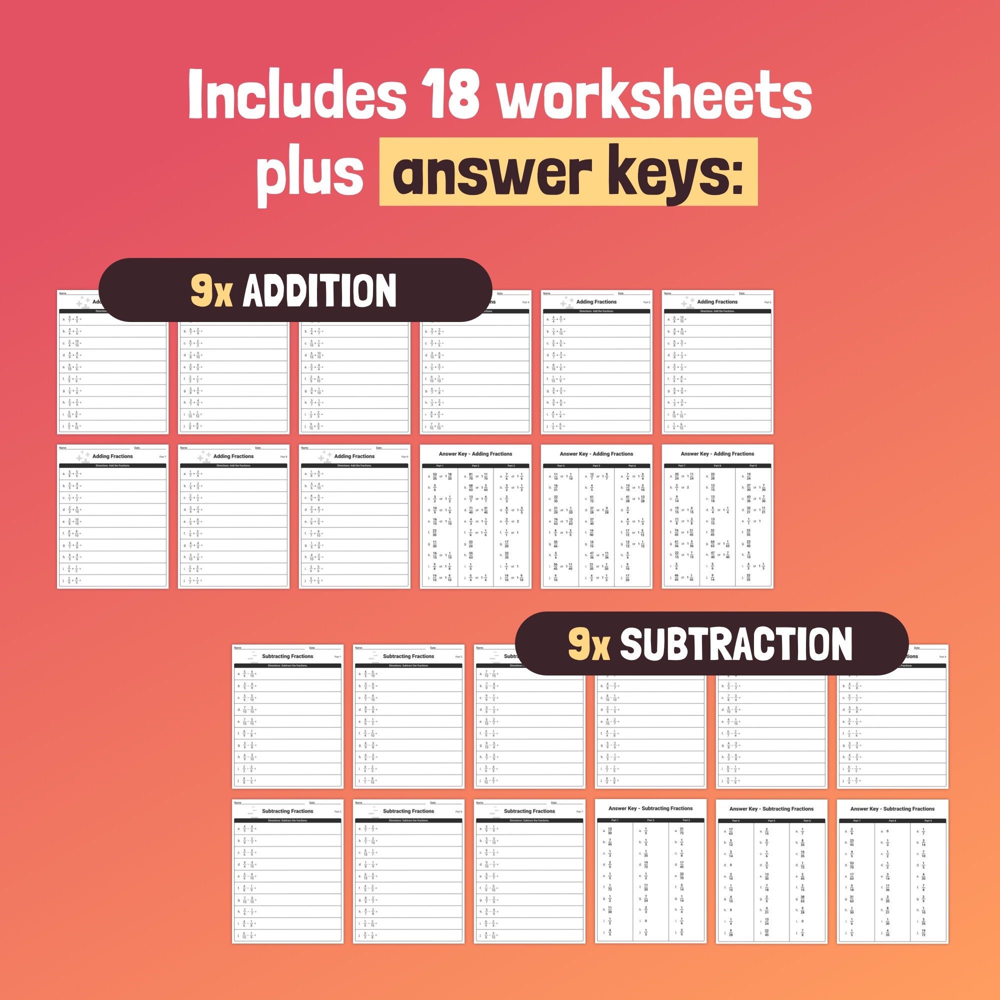 Adding & Subtracting Fractions Worksheets | Fraction Assessments — 4th ...