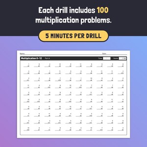 Timed Multiplication Drills 0-12 Times Tables Multiplication - Etsy