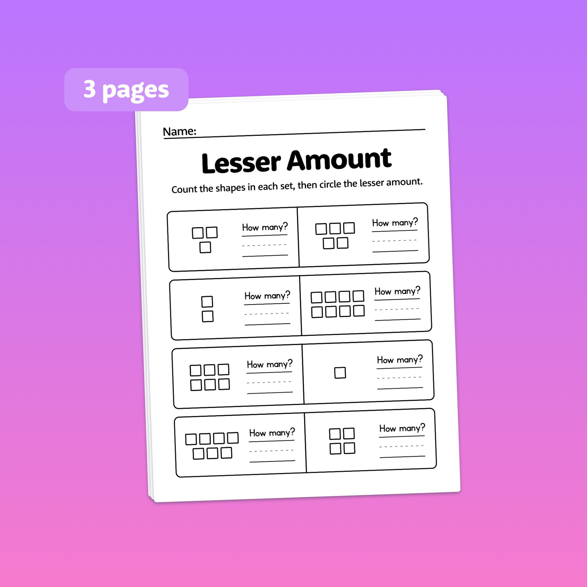 Kindergarten Comparing Numbers Worksheets More Less Same / Greater ...