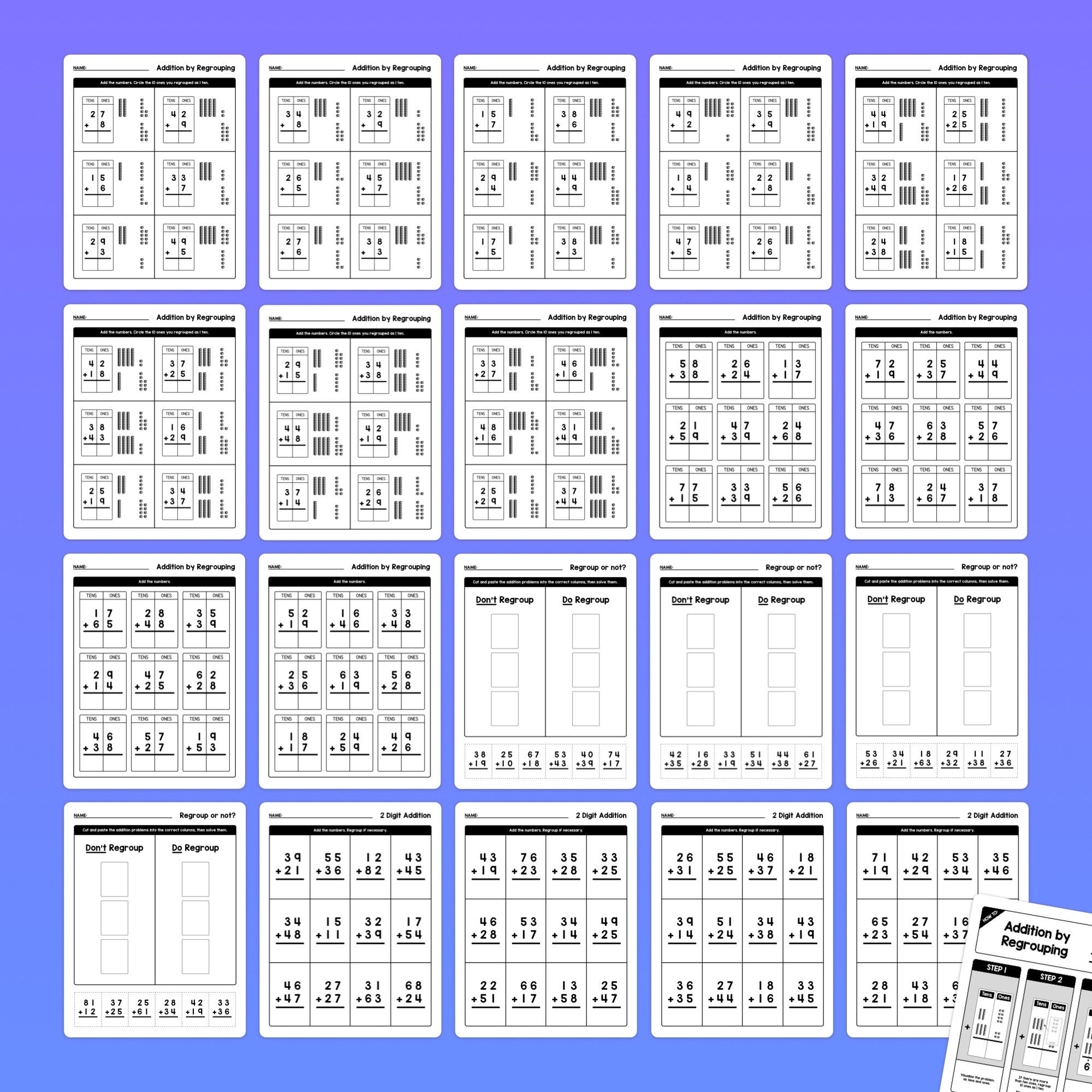 No Prep 3 Digit Addition With Regrouping Worksheets | 2nd, 3rd Grade ...