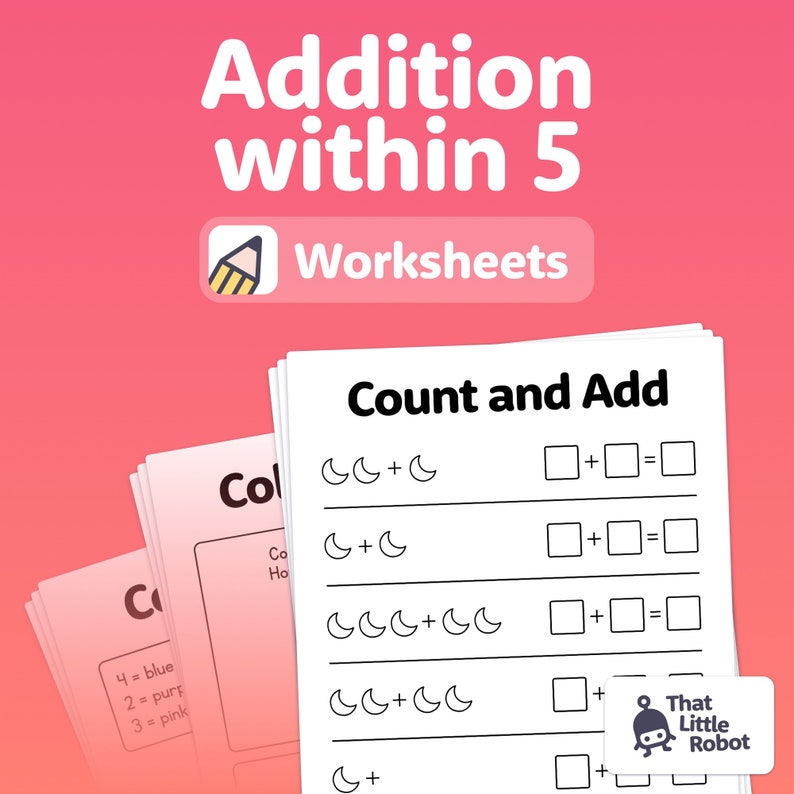 Addition Within 5 Worksheets | Kindergarten Addition Worksheets, Pre-k ...