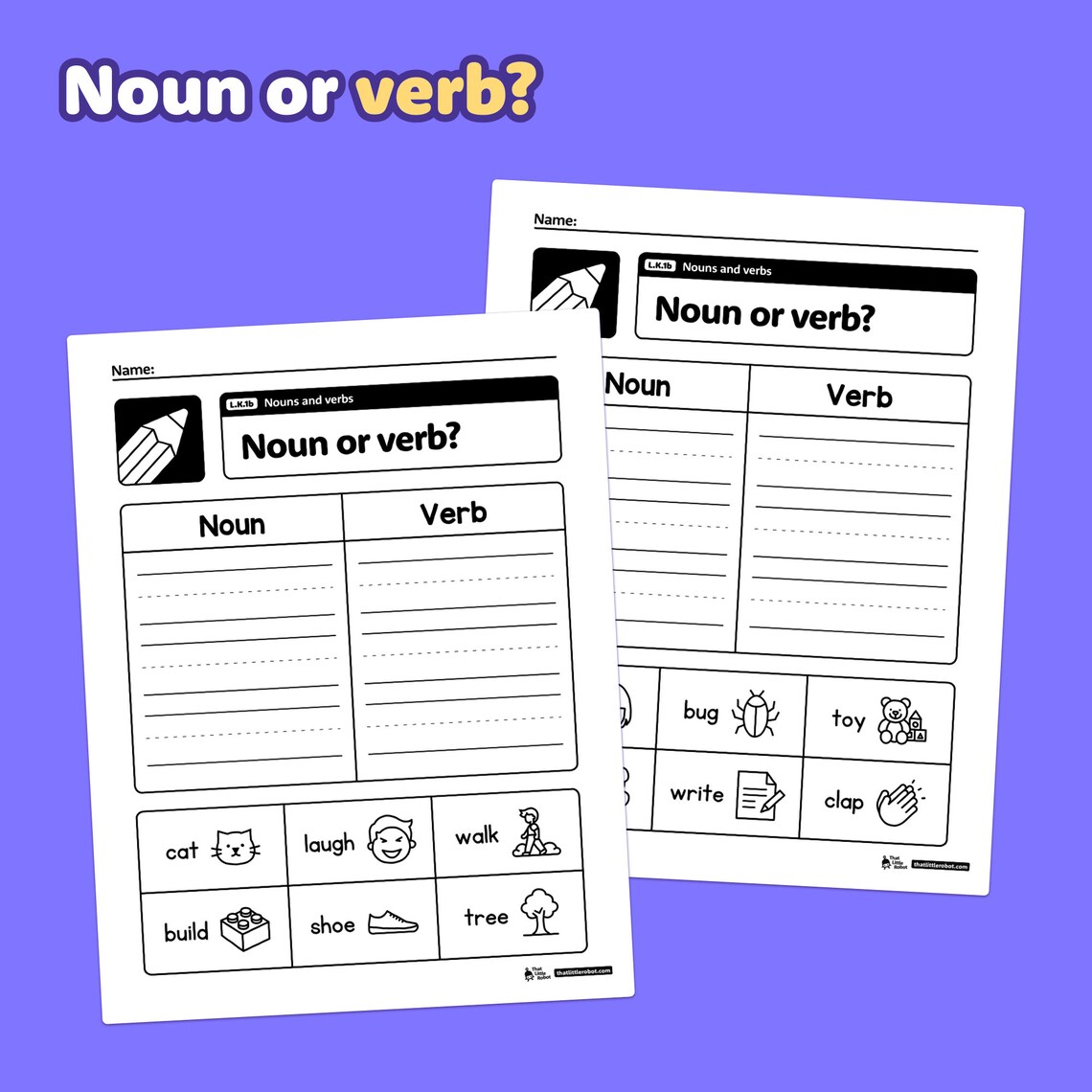 Nouns & Verbs Worksheets and Activities | Kindergarten ELA Language ...