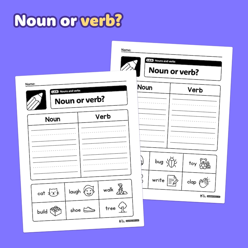 Nouns & Verbs Worksheets and Activities | Kindergarten ELA Language ...