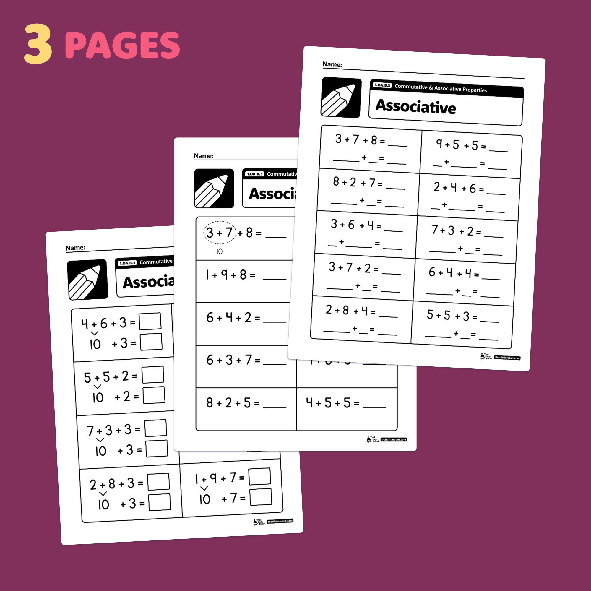 1st Grade Commutative Property & Associative Properties Worksheets | 1 ...