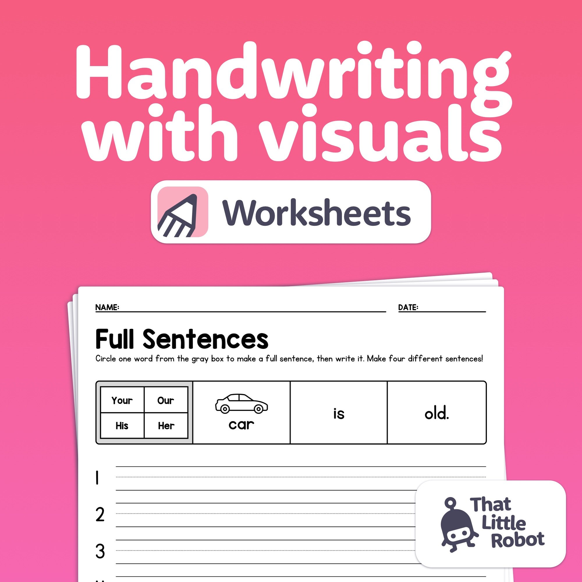 No Prep Handwriting Sentences With Visuals Kindergarten, 1st, 2nd Grade ...