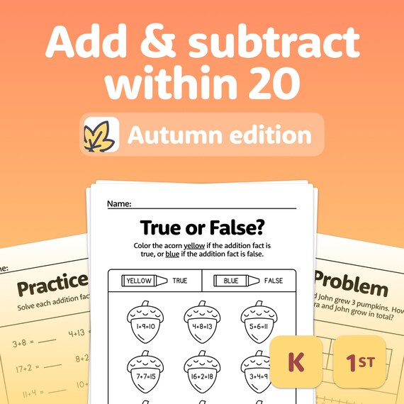Hojas De Trabajo De Matemáticas De Otoño De Primer Grado Juego De