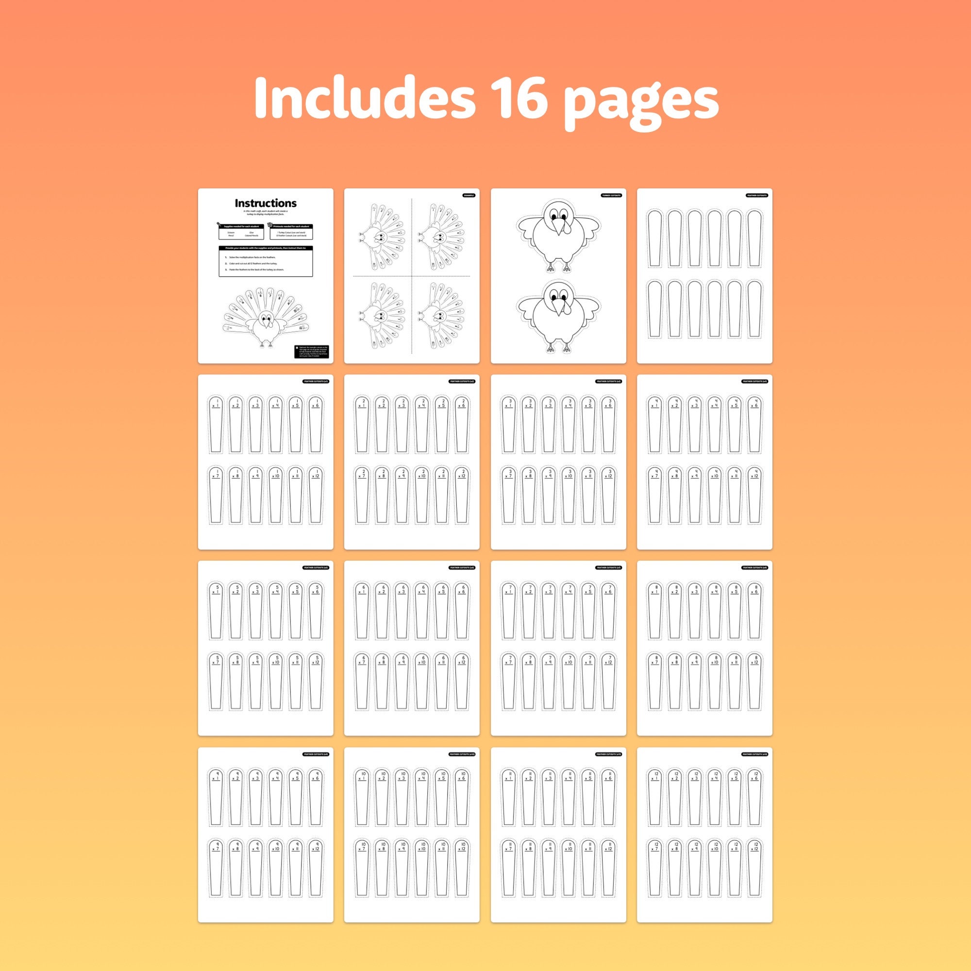 Fall Multiplication Craft | Thanksgiving Math Craft, 3rd-4th Grade ...