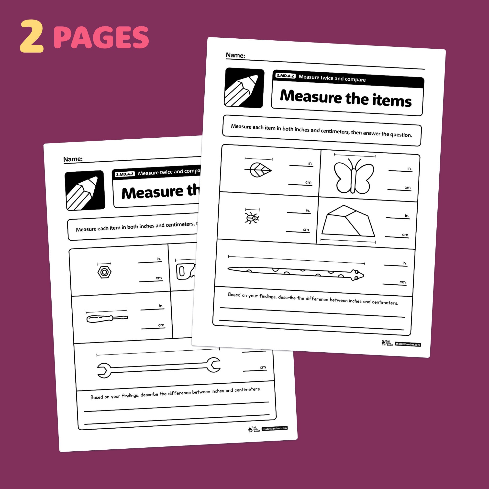 Measure Twice & Compare Worksheets | 2nd Grade Math Centers and ...