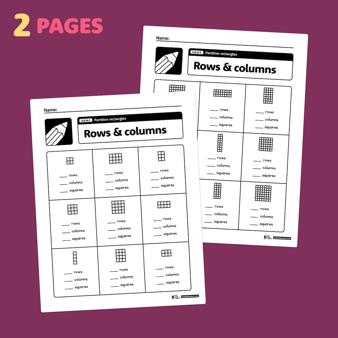 Partition Rectangles Worksheets 2nd Grade Math Centers and Geometry ...