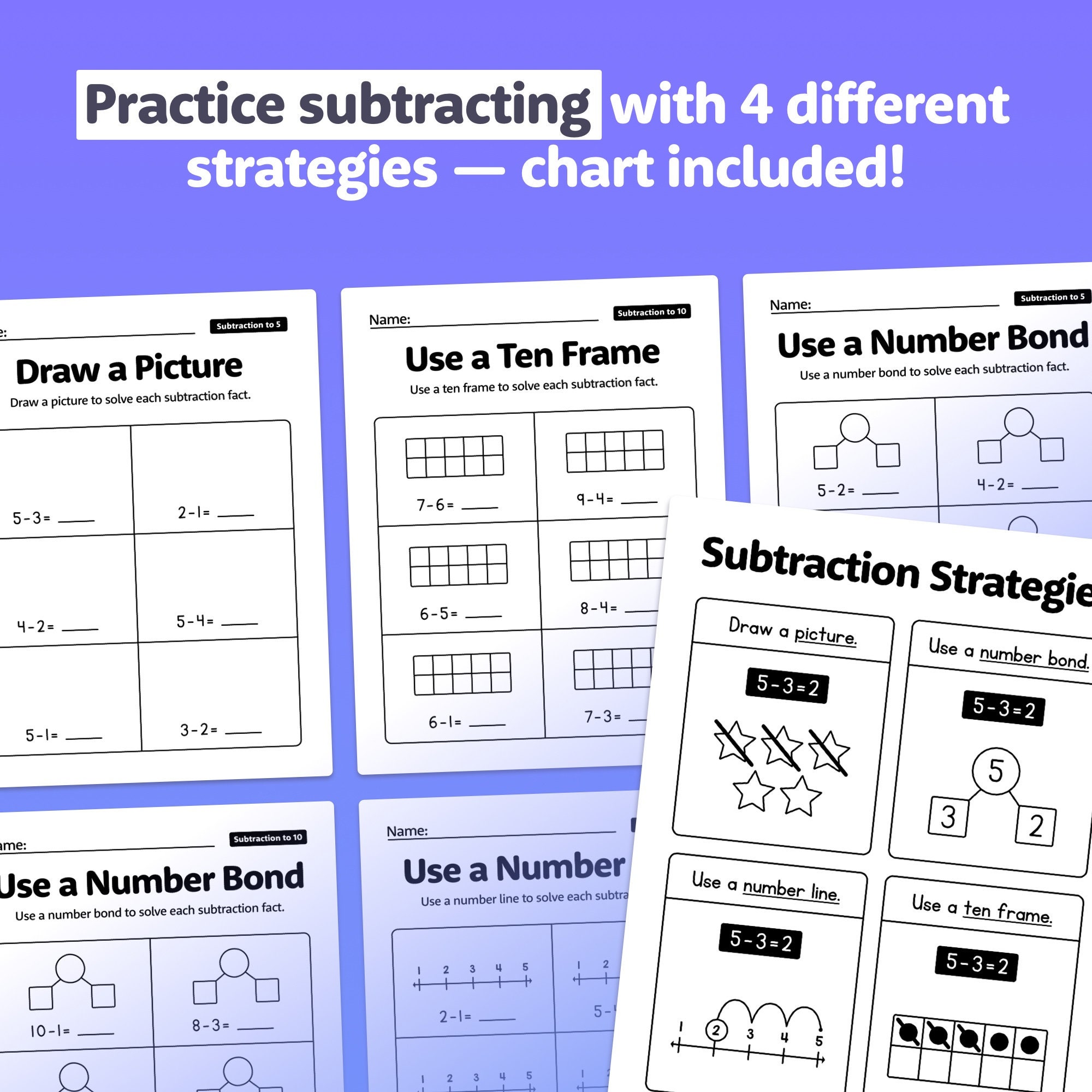 Subtraction Strategies Worksheets 2nd & 1st Grade Subtraction ...