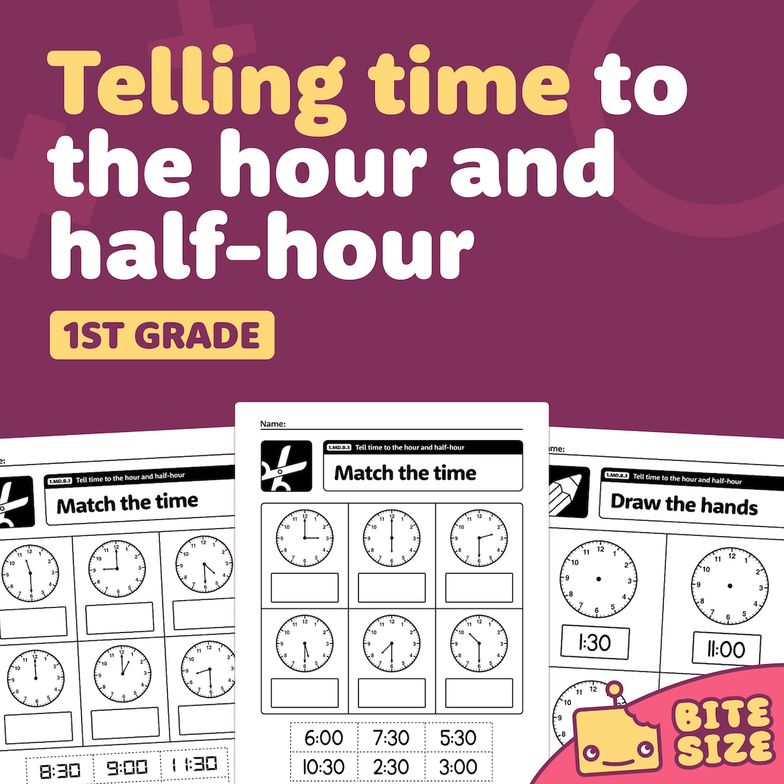Telling Time to the Hour and Half-hour Worksheets | 1st Grade Math ...
