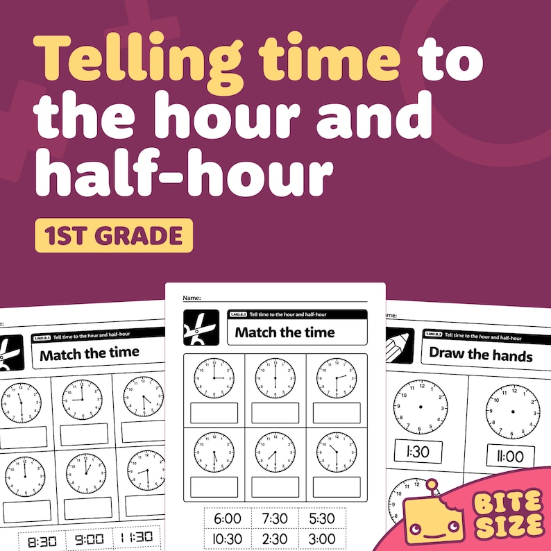 Telling Time to the Hour and Half-hour Worksheets | 1st Grade Math ...