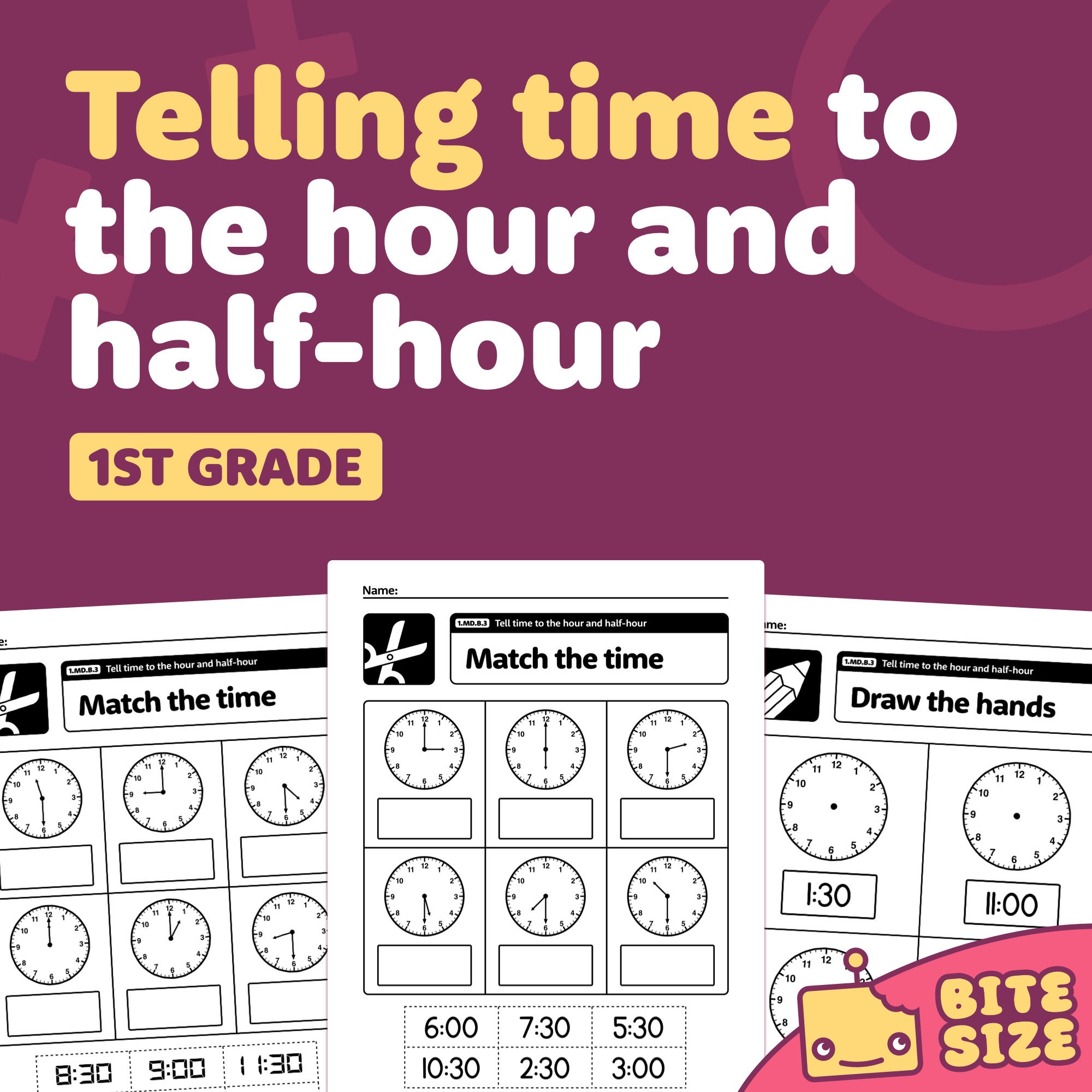 Telling Time to the Hour and Half-hour Worksheets | 1st Grade Math ...