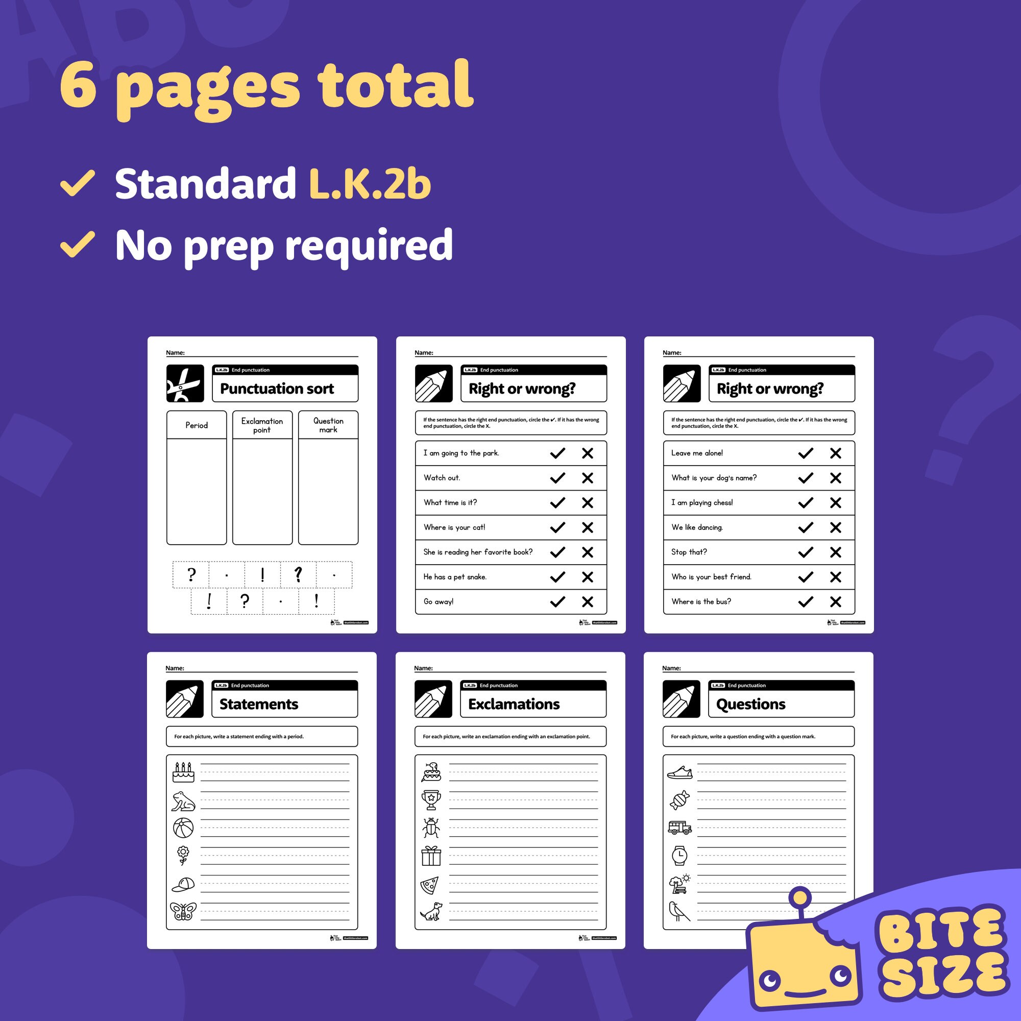 End Punctuation Worksheets & Centers | Kindergarten Ending Punctuation ...