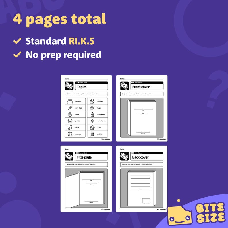 Parts of a Book Activity | Kindergarten Front Cover, Back Cover ...
