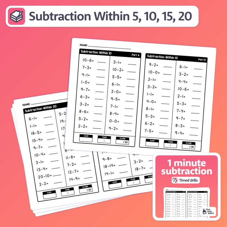 No Prep Addition Drills & Subtraction Drills Bundle - Etsy