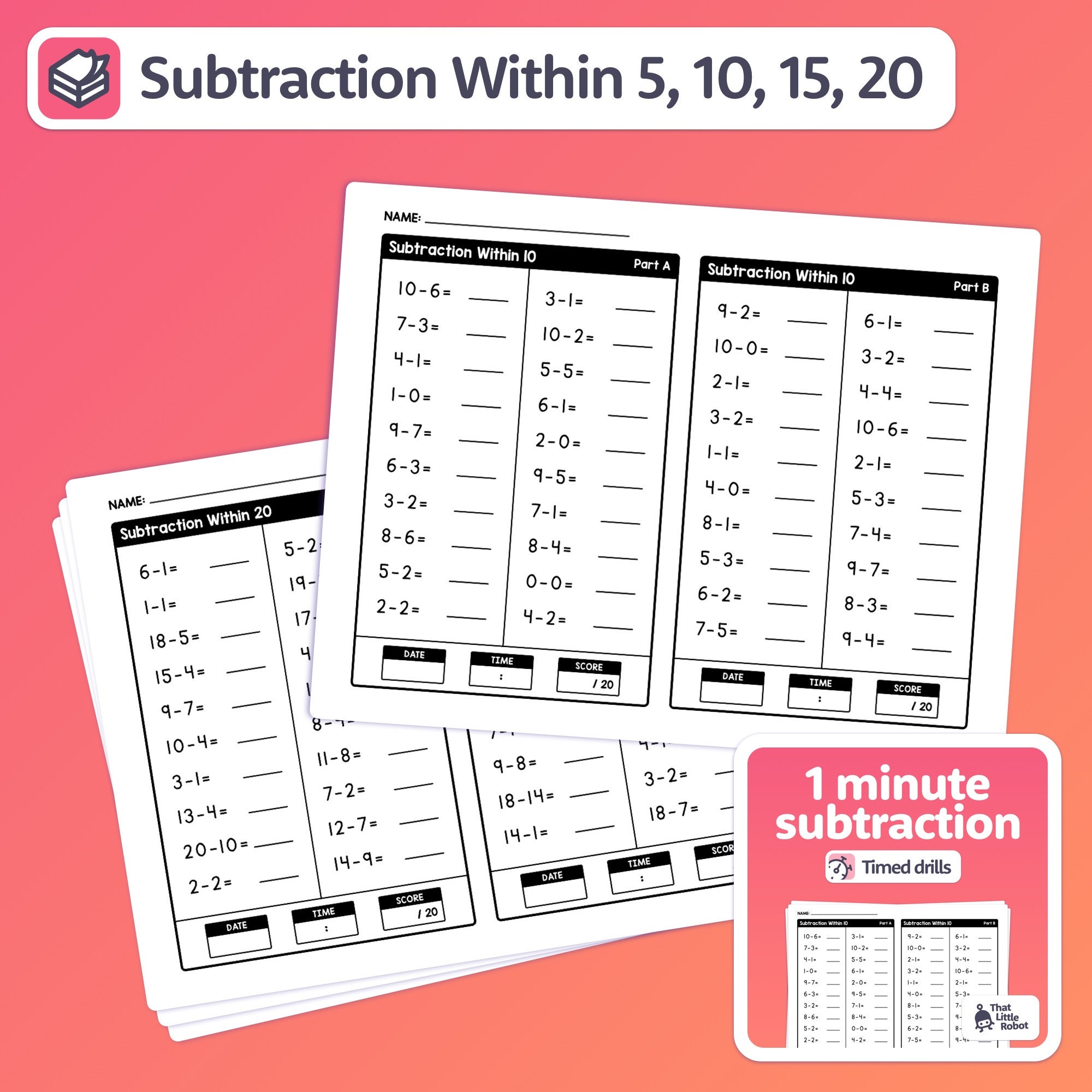 No Prep Addition Drills & Subtraction Drills Bundle - Etsy