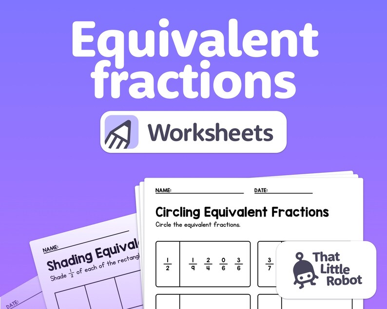 No Prep Equivalent Fractions Worksheets Fraction Activities - Etsy