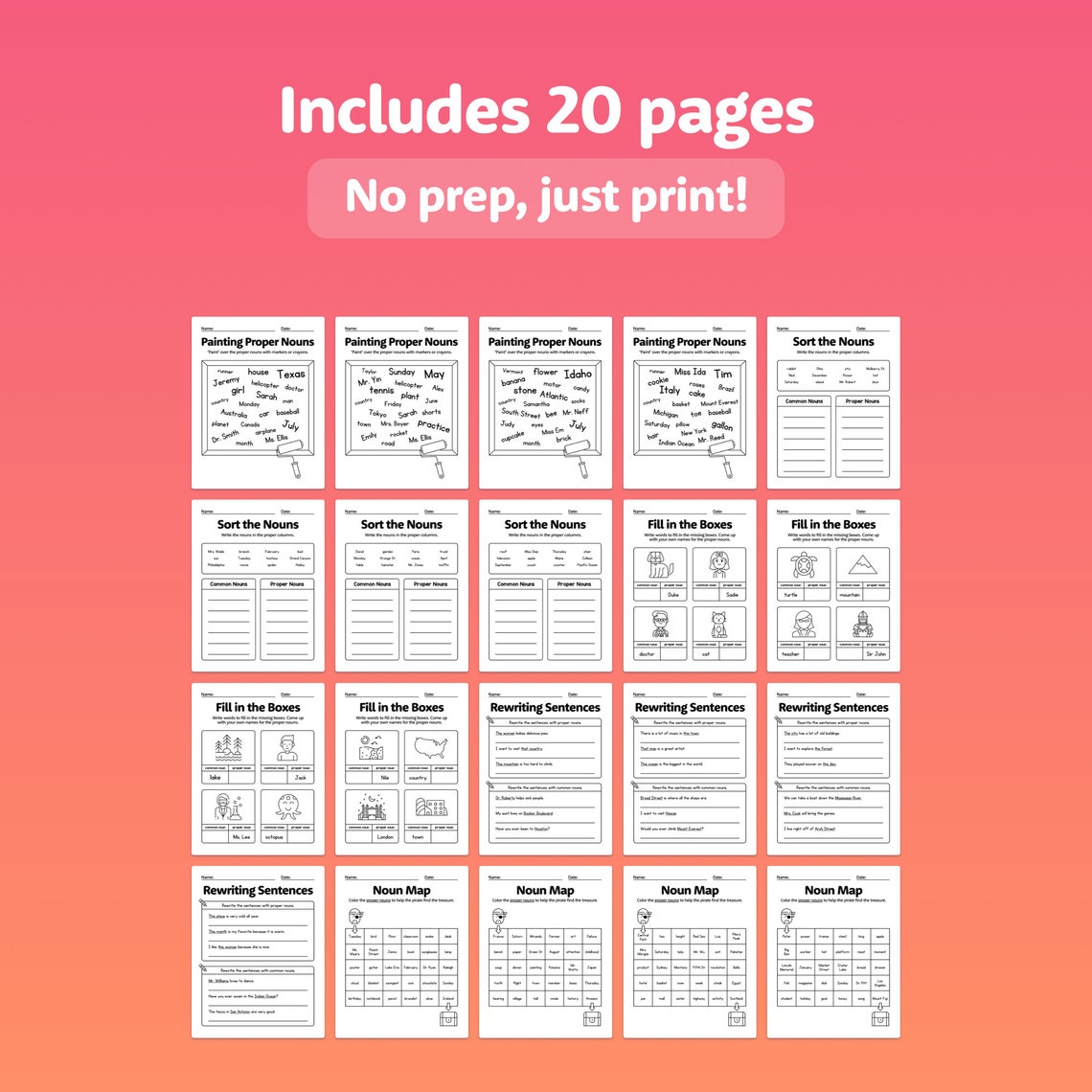 Common and Proper Nouns Worksheets | 1st & 2nd Grade Grammar Activities ...