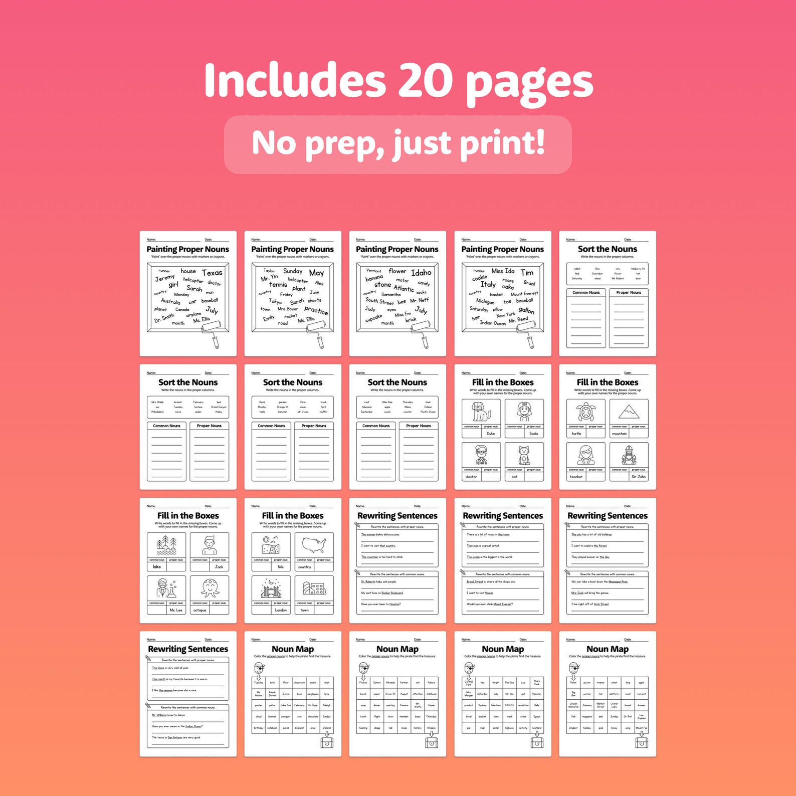 Common and Proper Nouns Worksheets | 1st & 2nd Grade Grammar Activities ...