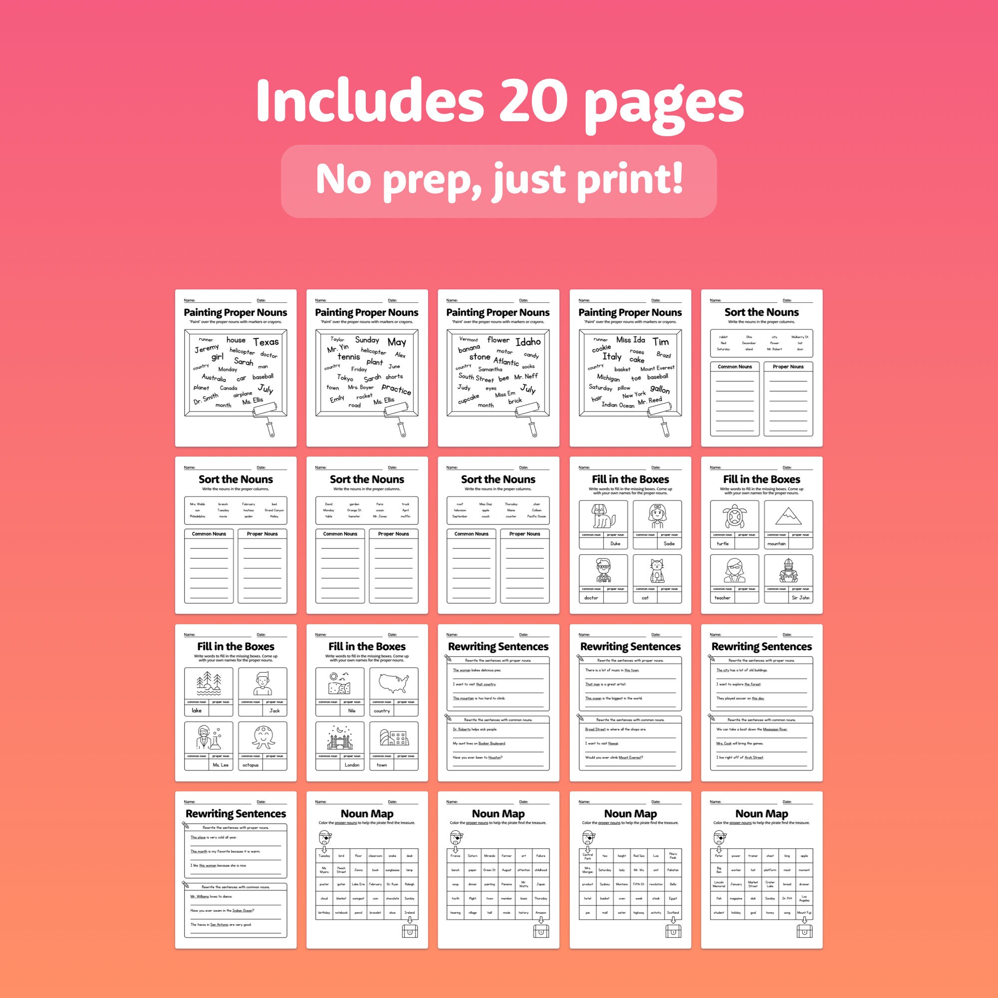 Common and Proper Nouns Worksheets | 1st & 2nd Grade Grammar Activities ...