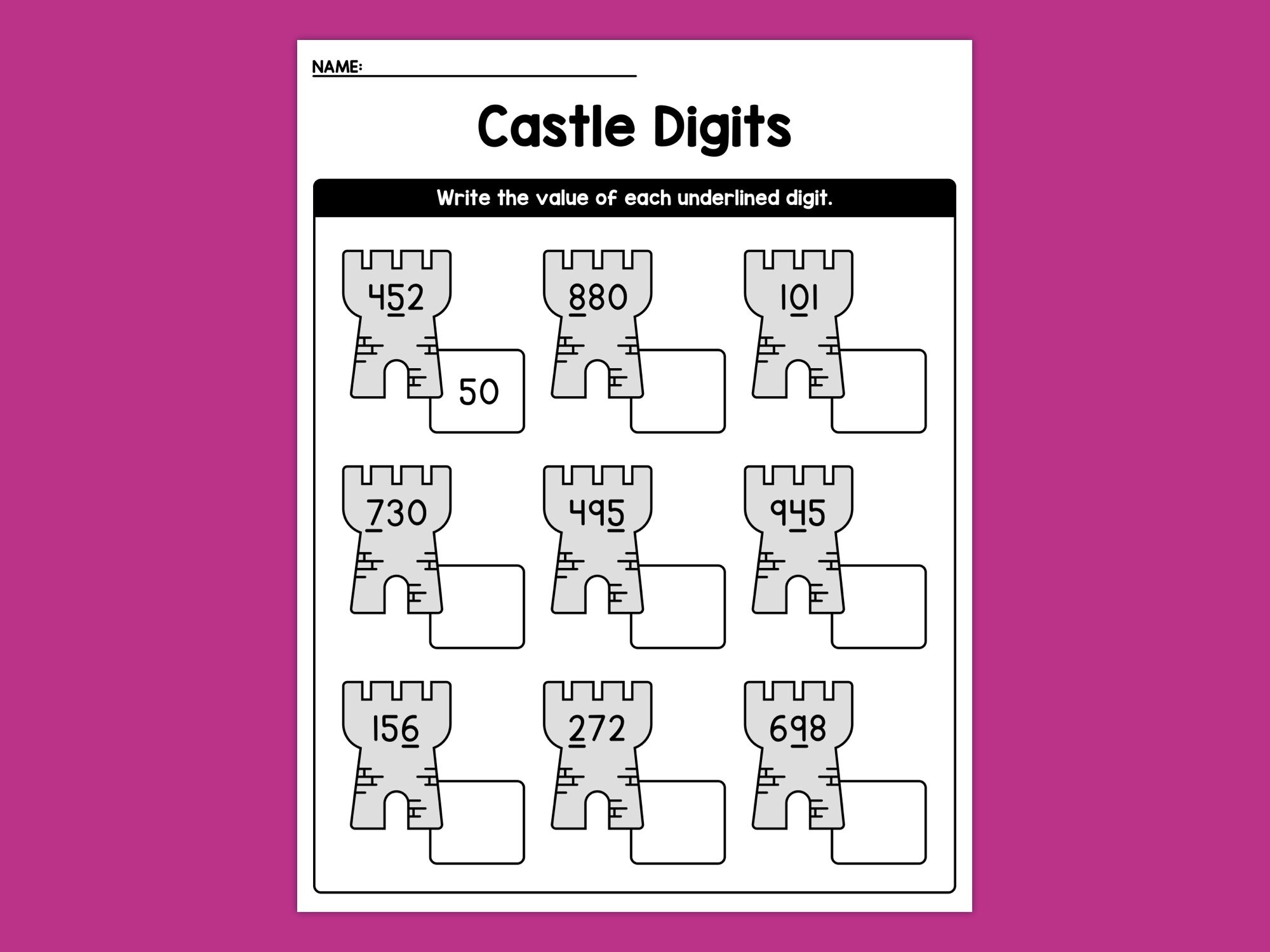 No Prep Place Value Worksheets 1st, 2nd, 3rd Grade Fantasy Place Value ...