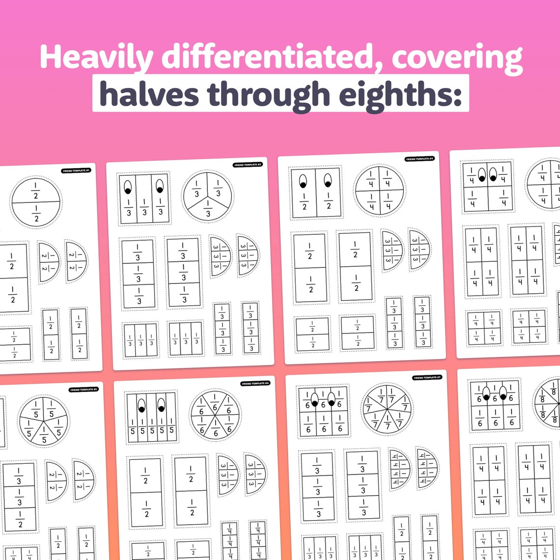 No Prep Fractions Craft | 2nd, 3rd & 4th Grade Math Center | Halves ...