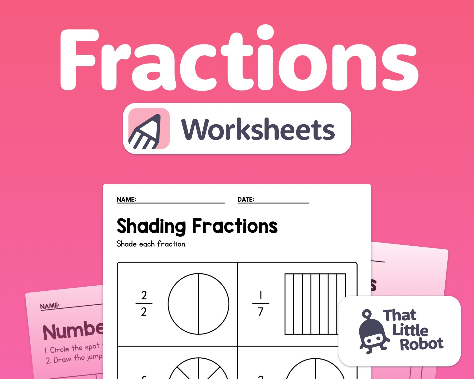 No Prep Fraction Worksheets 2nd 3rd 4th Grade Common Core - Etsy