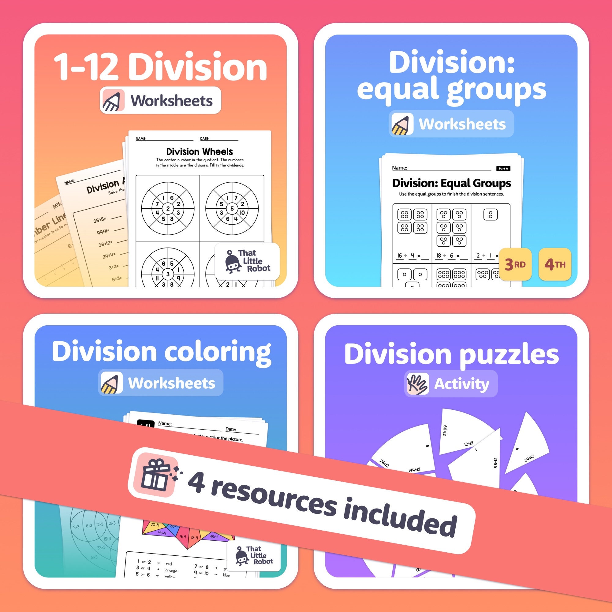 1-12 Division Bundle | 2nd Grade Division, 3rd Grade Division, 4th ...