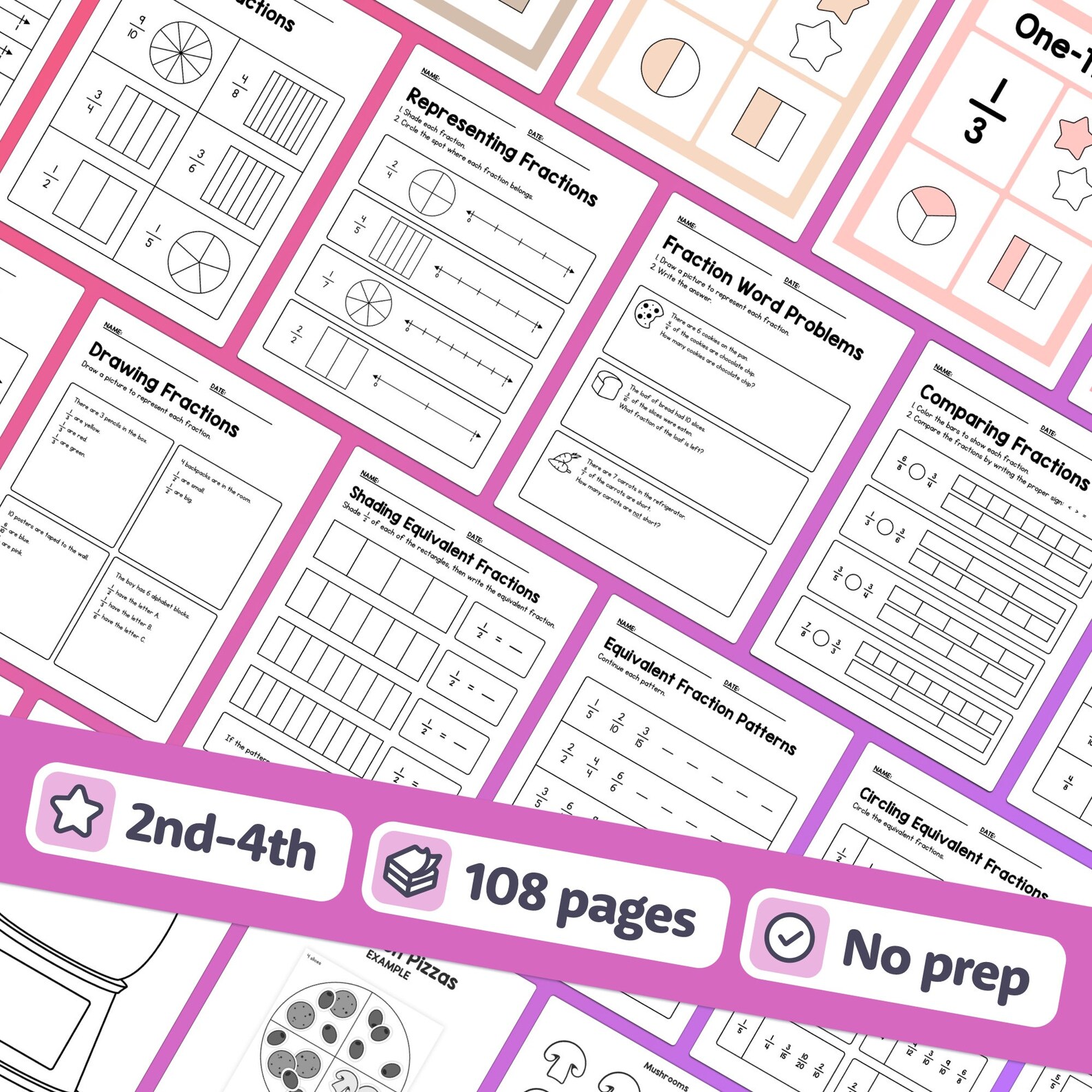 No Prep Fractions Bundle 2nd, 4th, 3rd Grade Fraction Activities ...