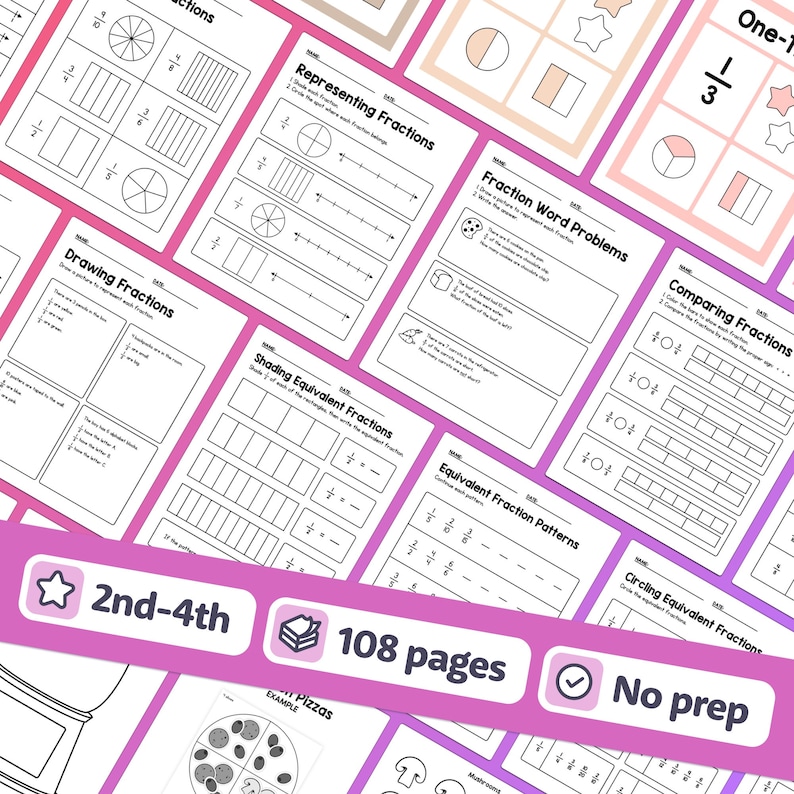 No Prep Fractions Bundle | 2nd, 4th, 3rd Grade Fraction Activities | Beginner Fraction ...