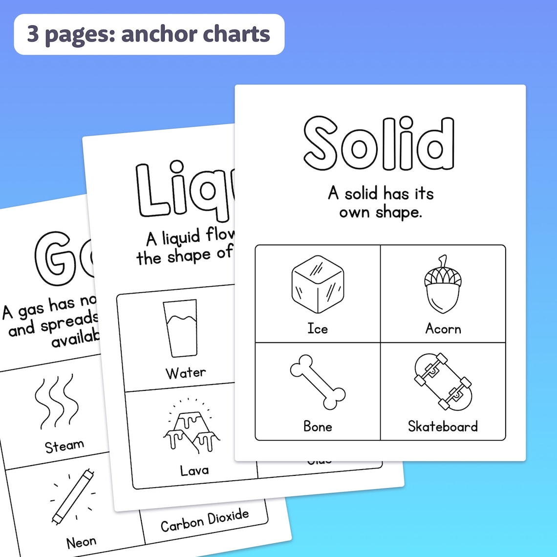 States of Matter Worksheets, States of Matter Anchor Charts: Solid ...